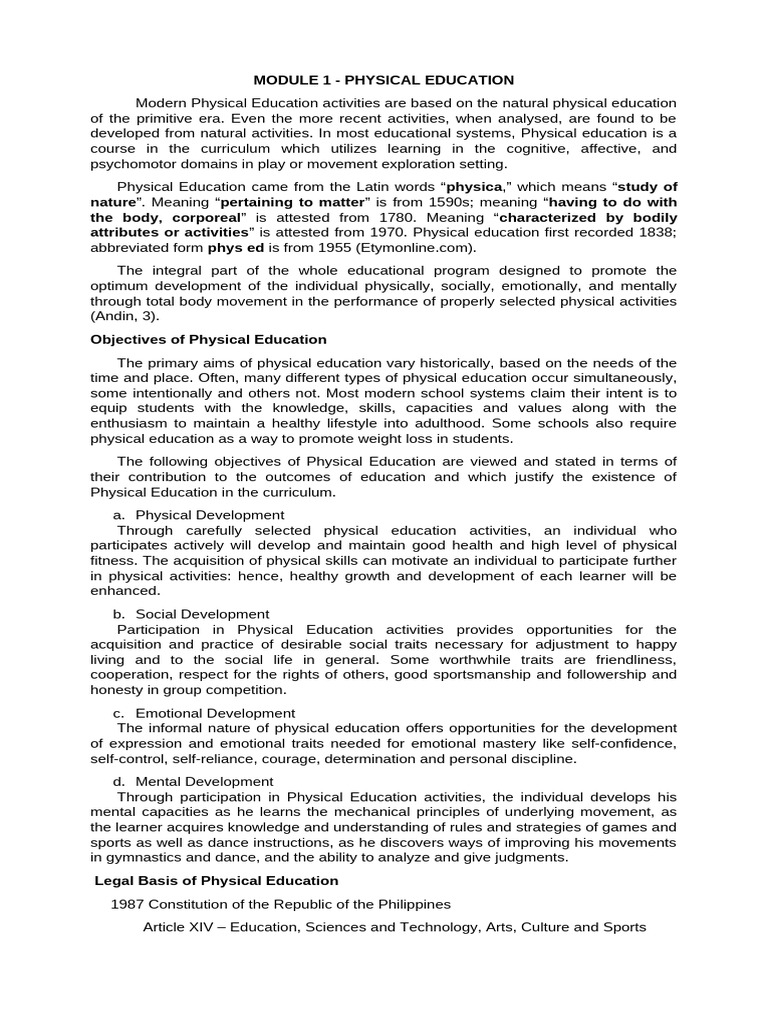 Pe 1 College Module 1 and 2 | PDF | Physical Education | Gymnastics