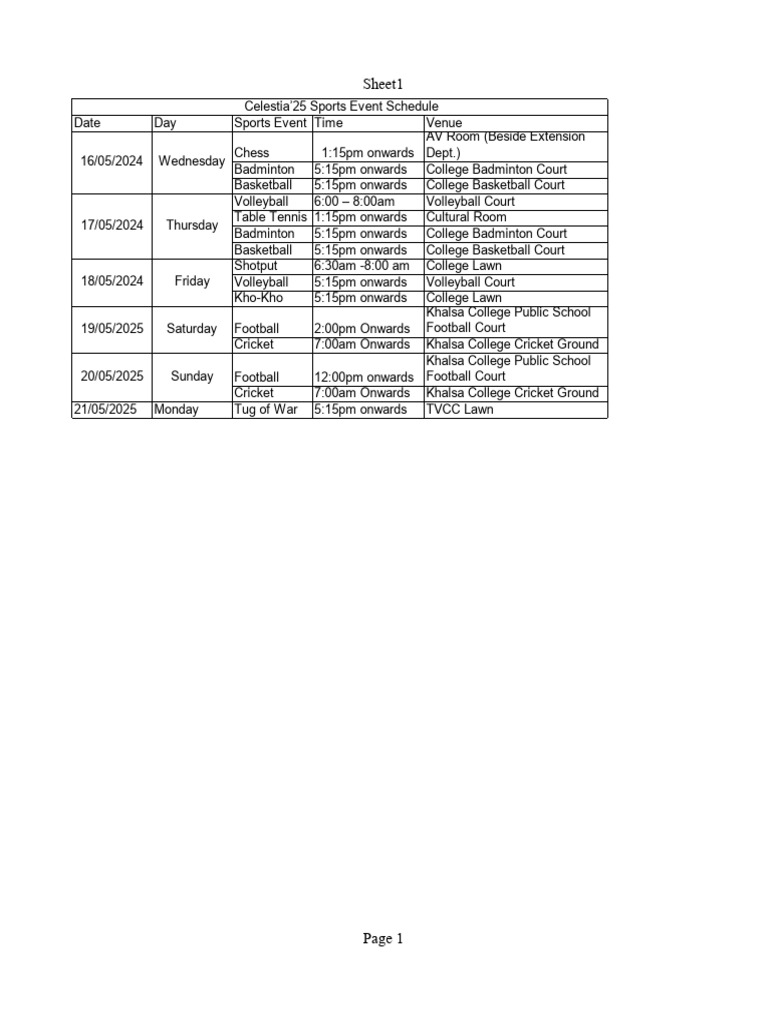 Sports Event Schedule | PDF