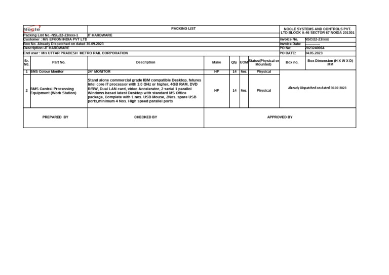 Packing List for EFKON India IT Hardware | PDF | Microcomputers ...