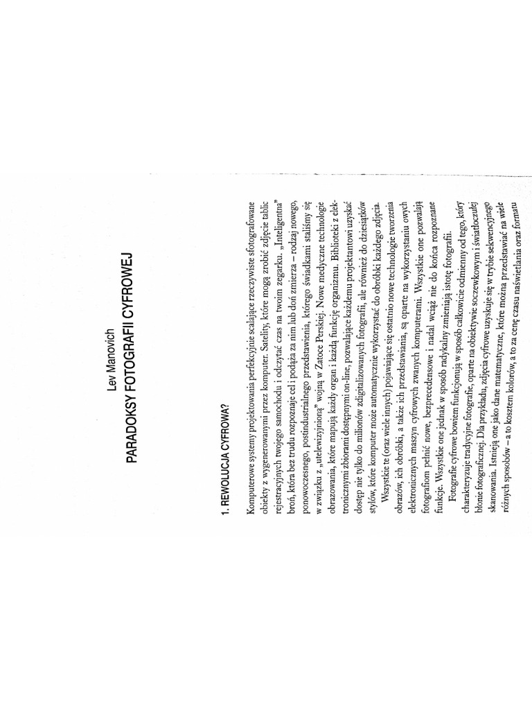 Lev Manovich Paradoksy Fotografii Cyfrowej | PDF