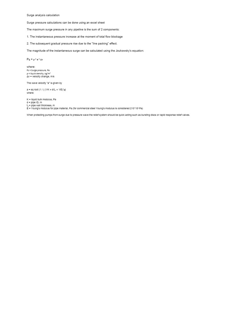 Surge Analysis Calculation | PDF
