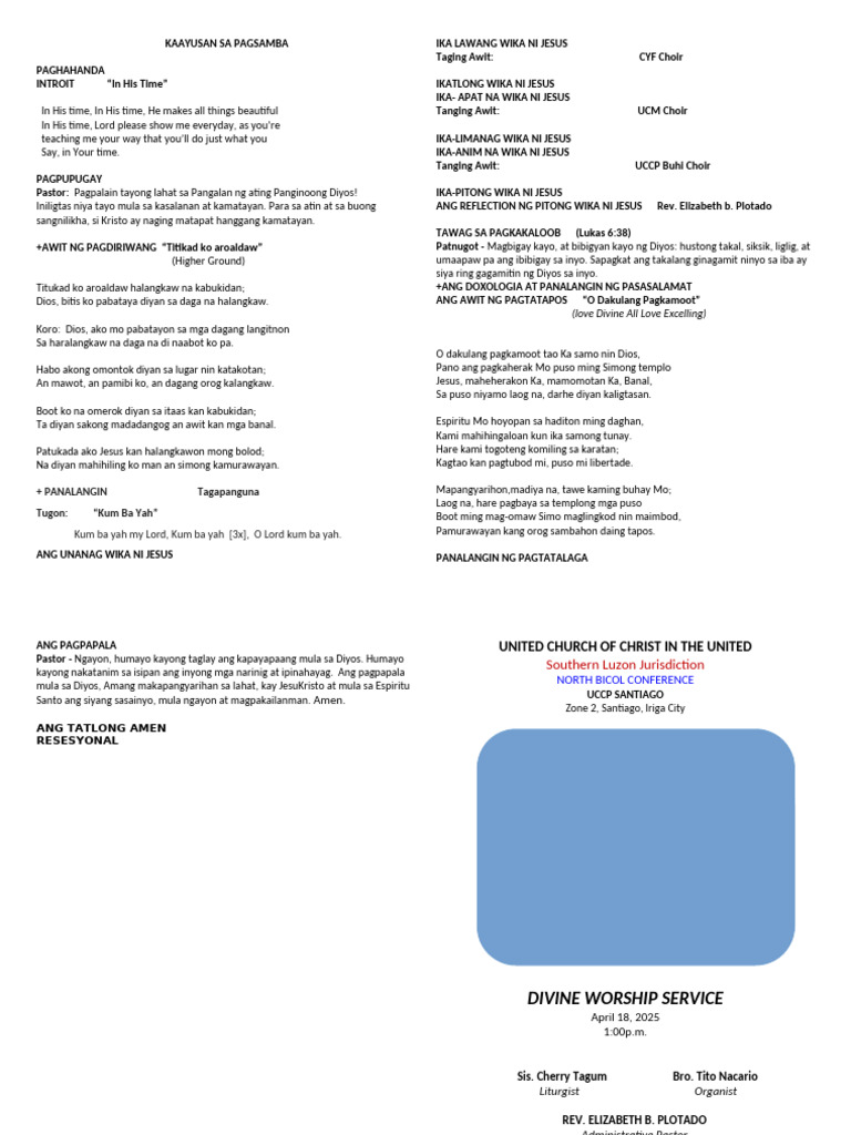 Kaayusan Sa Pagsamba - 5 | PDF