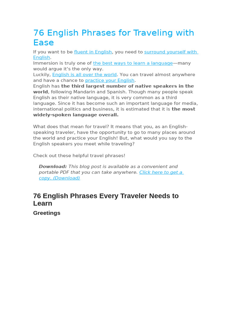76 English Phrases For Traveling With Ease | PDF | Menu | English Language