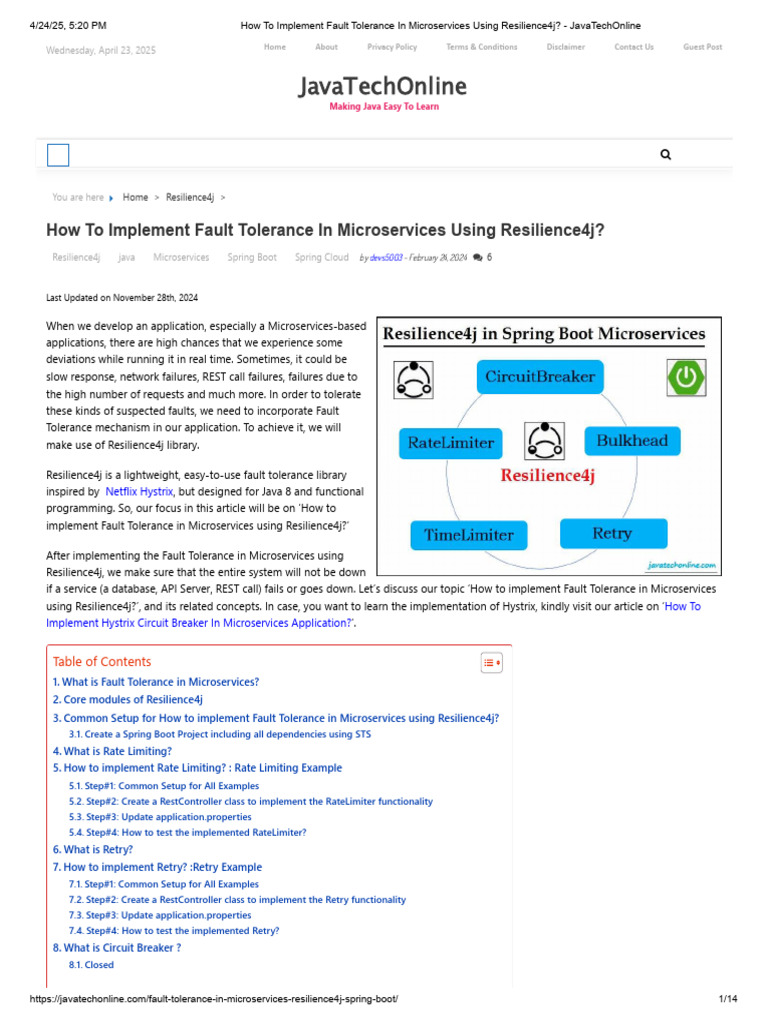 How To Implement Fault Tolerance in Microservices Using Resilience4j - JavaTechOnline | PDF ...