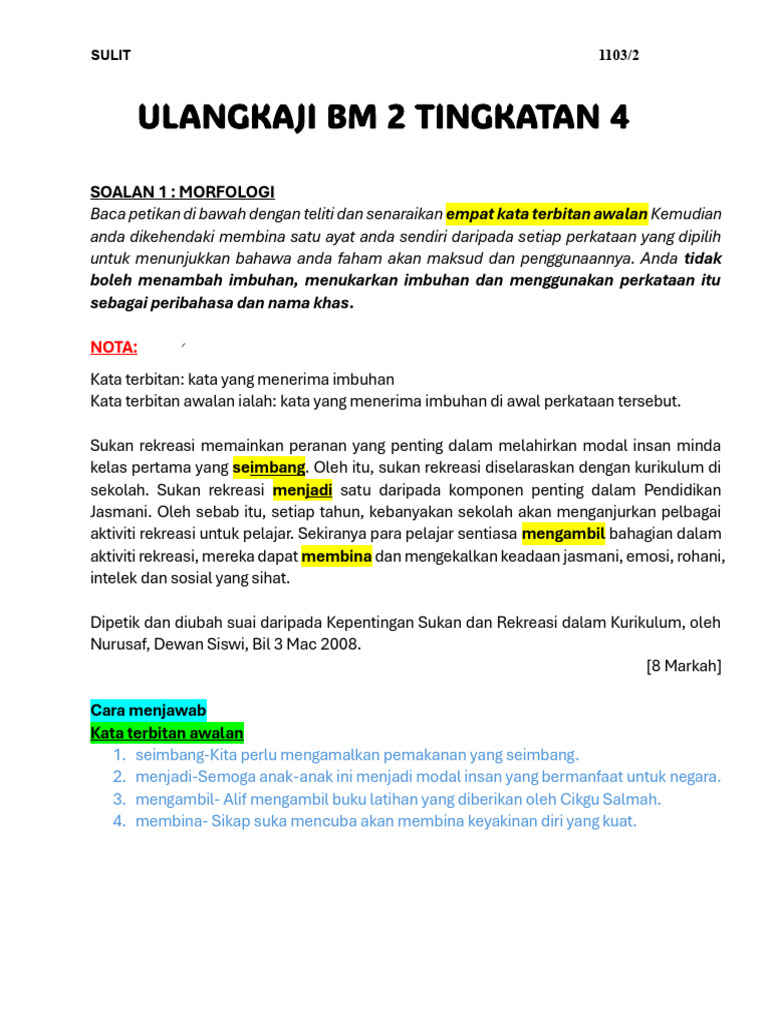 Ulangkaji Bm 2 Tingkatan 4^l | PDF