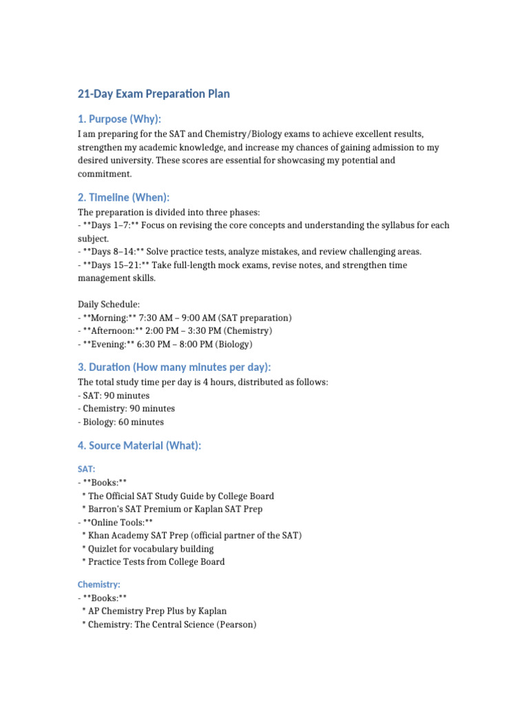 21 Day Exam Preparation Plan English | PDF