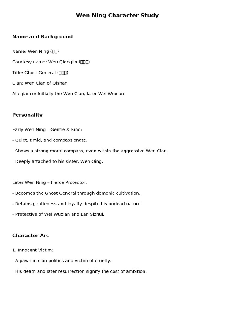 Wen Ning Character Study | PDF