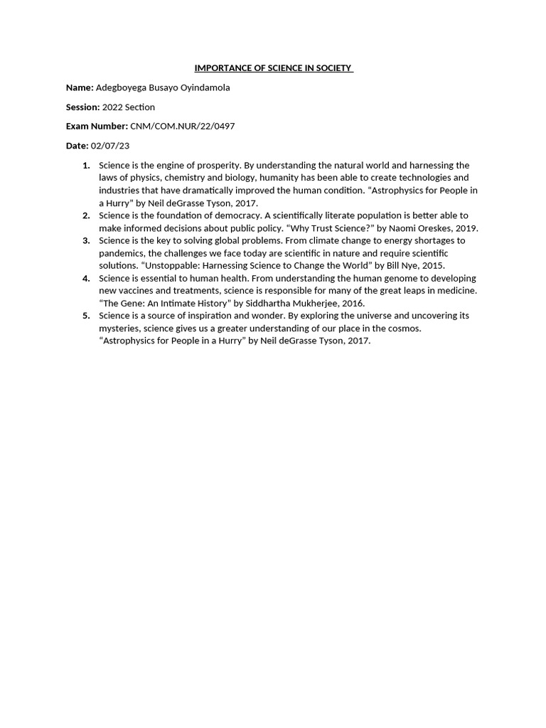 Role of Science in Society's Progress | PDF