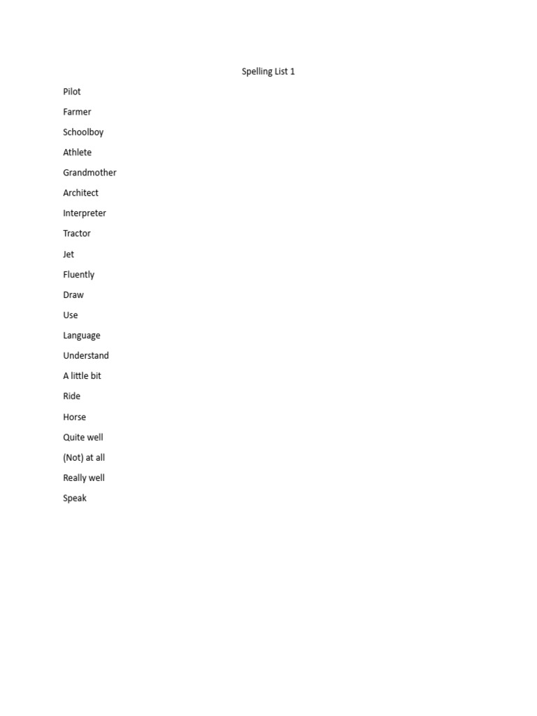 Spelling List 1 | PDF
