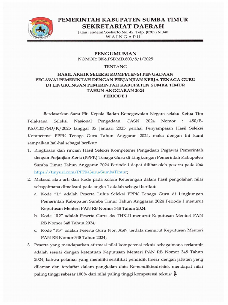 Pengumuman Hasil Akhir Seleksi Kompetensi PPPK Guru Tahun 2024 Periode ...