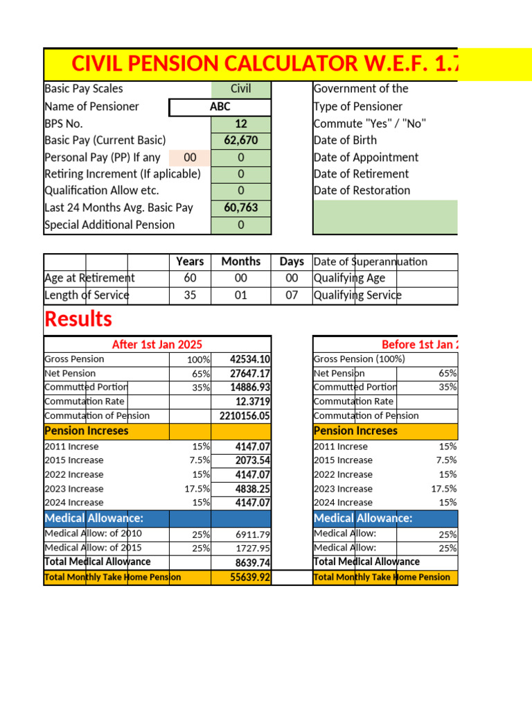 Pension Calculation 1st Jan 2025 | PDF | Pension | Factor Income ...