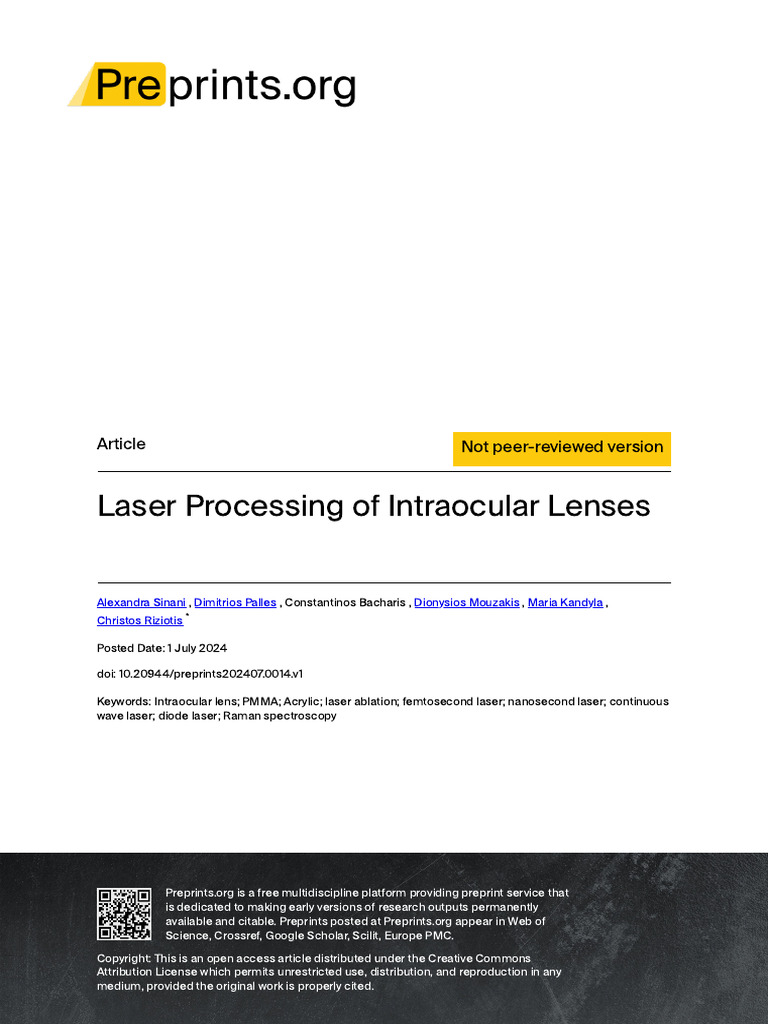 Laser Processing of Intraocular Lenses | PDF | Laser | Light