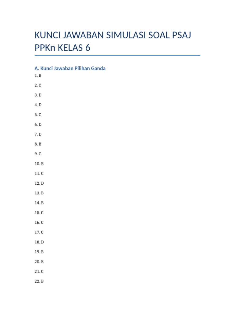 KUNCI JAWABAN PSAJ PPKN KELAS6 | PDF