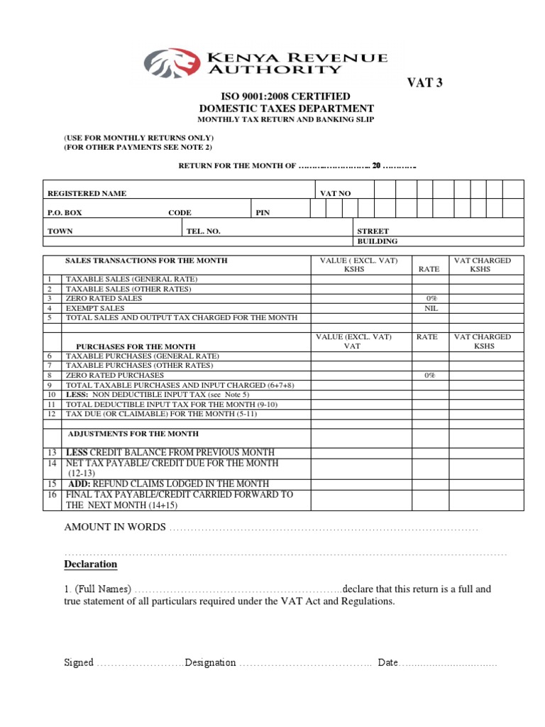 VAT 3 Monthly Tax Return Form | PDF | Value Added Tax | Public Finance