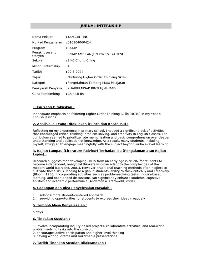 Jurnal Internship Week 4 | PDF | Critical Thinking | Learning