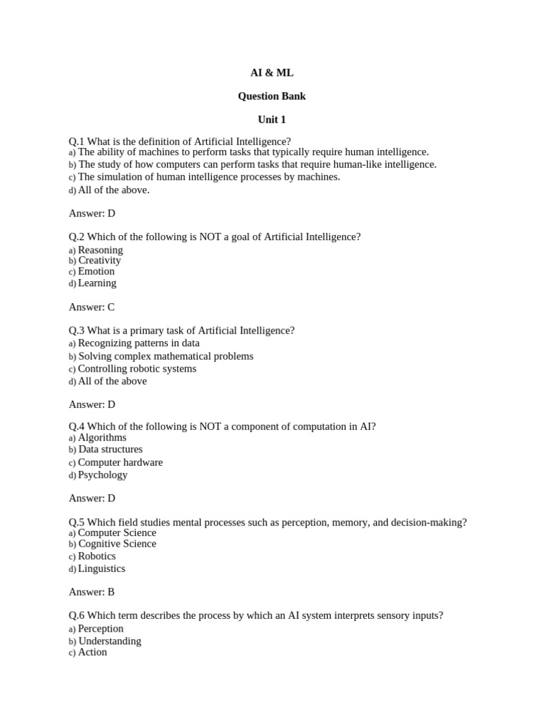 AI ML Question Bank With Answers | PDF | Cluster Analysis | Machine Learning