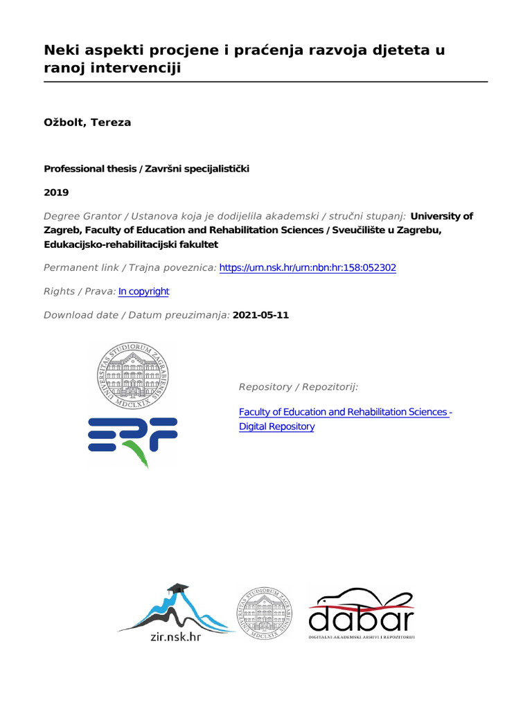 Ozbolt - Tereza - Specijalisticki - Rad (Razvojna Mapa) | PDF