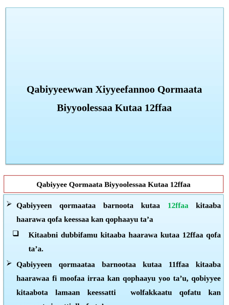 Qabiyyeewwan Xiyyeefannoo Qormaata Biyyoolessaa | PDF | Biology | Chemistry
