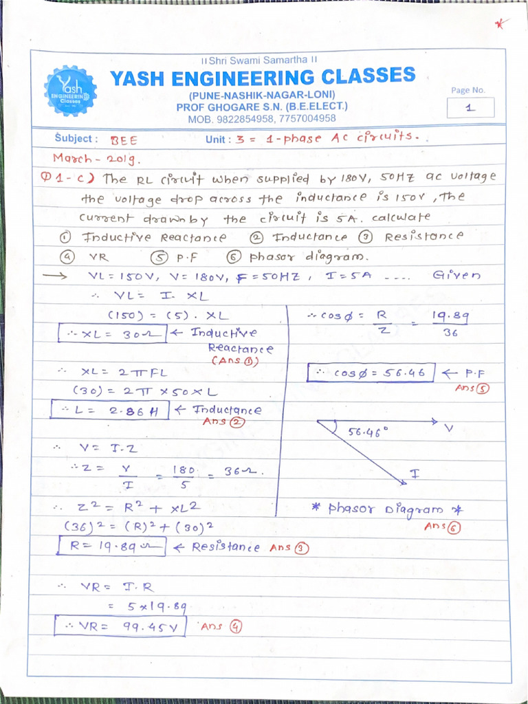 (BEE) Q1-Q2 - Question Paper Solutions | PDF