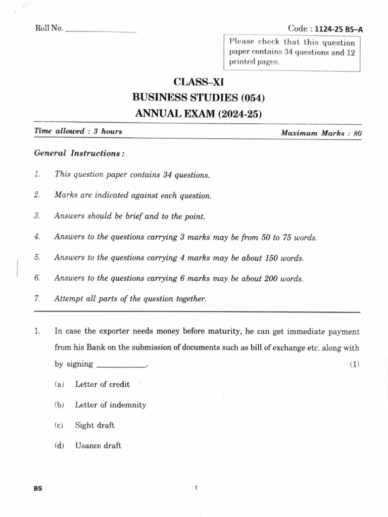 Class 11 Business Studies Question Paper | PDF | Mail | Banks