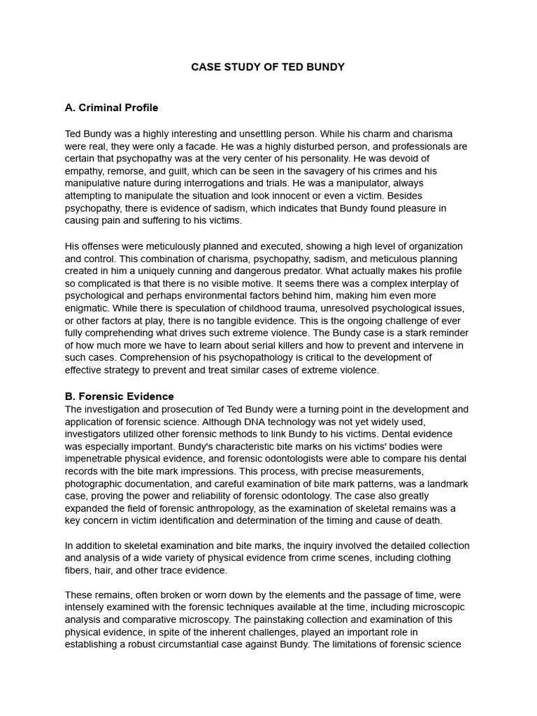 Case Study of Ted Bundy | PDF | Forensic Science | Offender Profiling