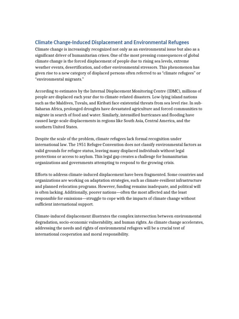 Climate Change-Induced Displacement and Environmental Refugees | PDF