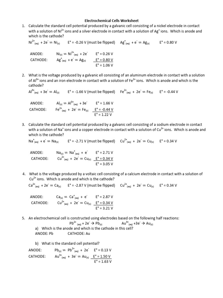 W - Cell Potentials Answers | PDF | Electrode | Anode