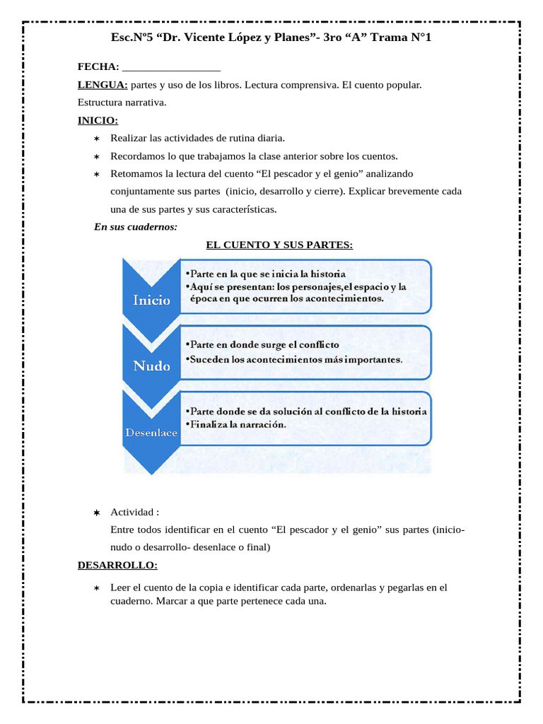 Planificación de Lengua Partes Del Cuento | PDF