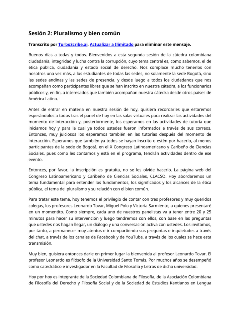 Sesión 2 - Pluralismo y Bien Común | PDF | Papa Francisco | Colombia