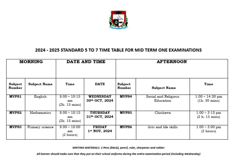 Mid Term Time Table | PDF
