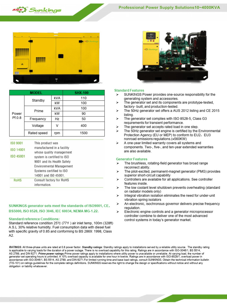 Weichai WP4.1D113E200 50Hz 400V DATA SHEET | PDF | Diesel Engine | Rotating Machines