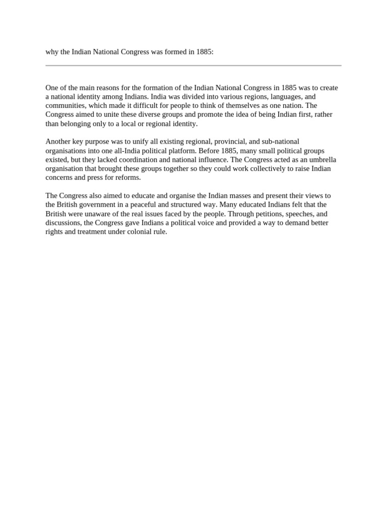 Why The Indian National Congress Was Formed in 1885 | PDF