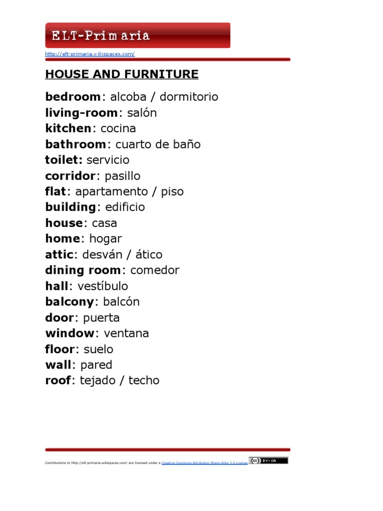 Spanish-English Home Vocabulary | PDF | Home | Architectural Elements