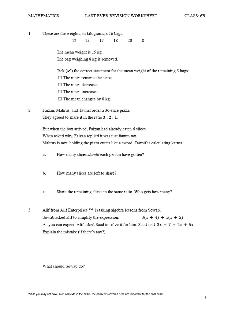 6B Mathematics Revision Worksheet | PDF | Mathematics