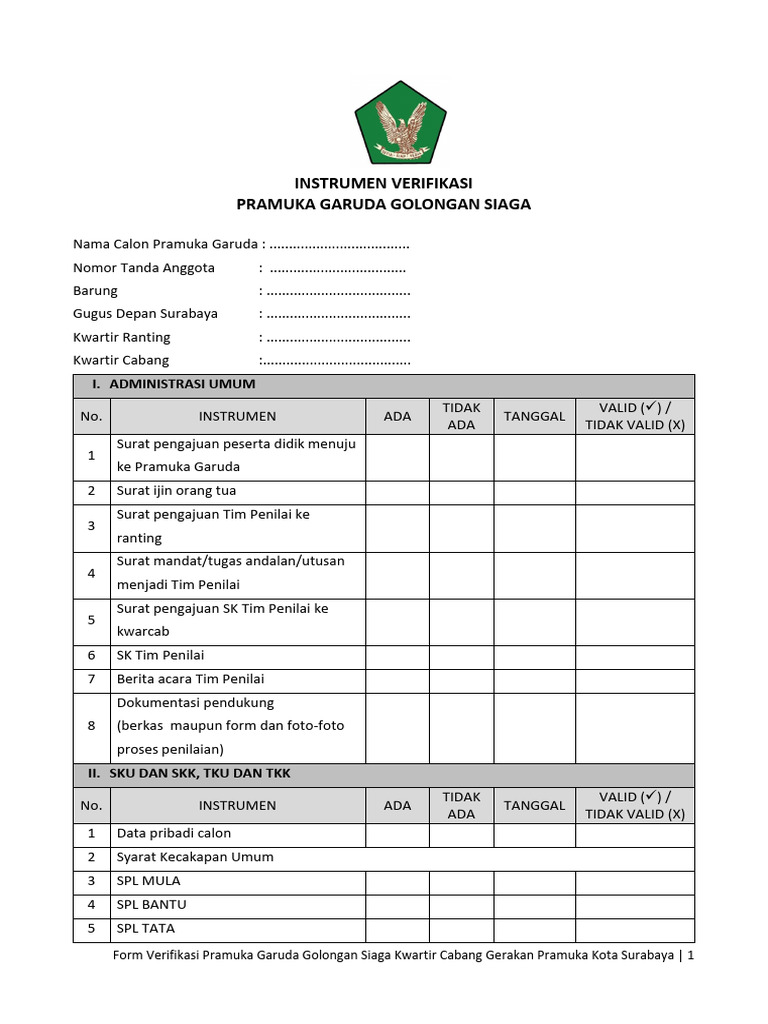 Form Verifikasi Pramuka Garuda Gol Siaga | PDF