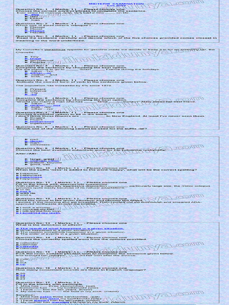 ENG101 Spring 2008 Midterm MCQS | PDF