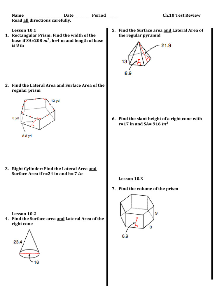 Geometry 24-25 Ch. 10 Test Review | PDF