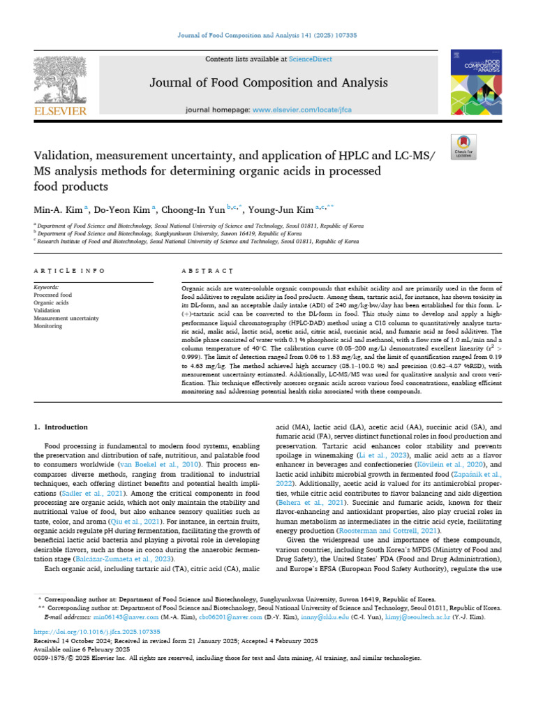 HPLC Methods for Organic Acids in Food | PDF | Detection Limit ...