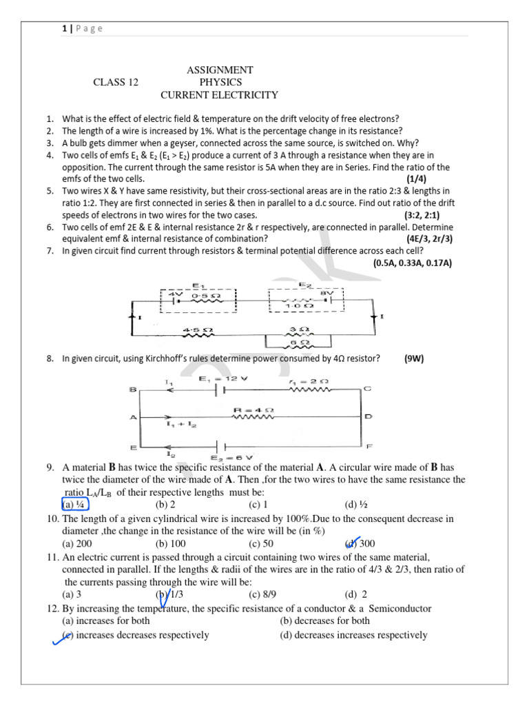 Current Electricity Apsdk | PDF | Electrical Resistivity And ...