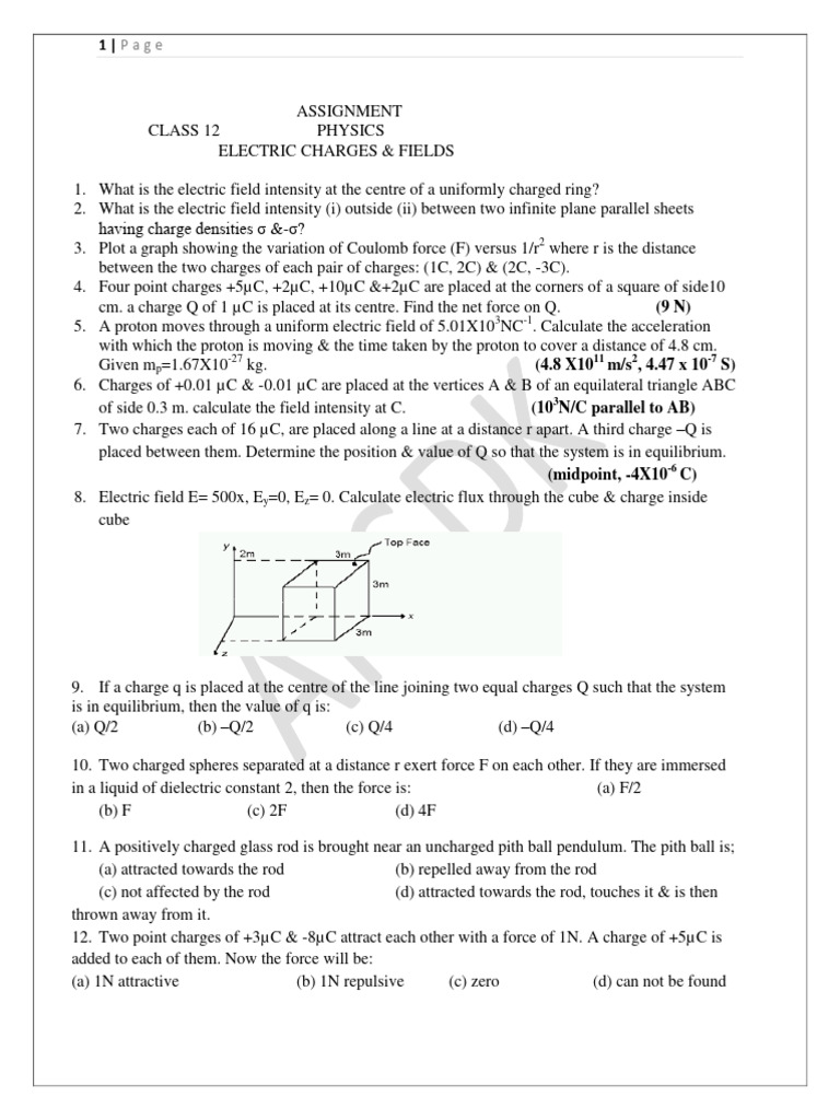 Electric Charges & Fields Apsdk | PDF | Atoms | Force