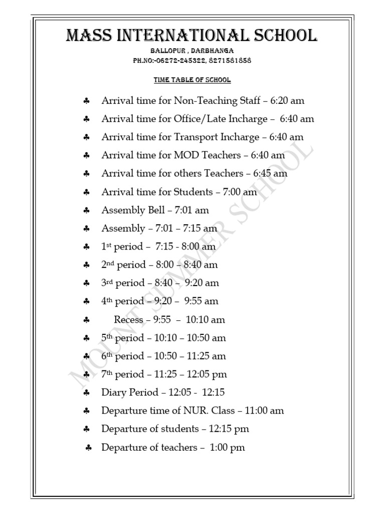 Mass Time Schedule | PDF