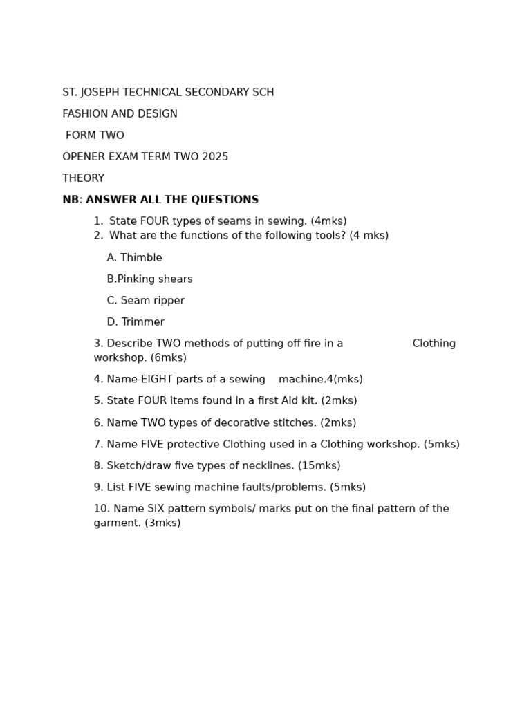 Fashion and Design f2 OPENER EXAM | PDF