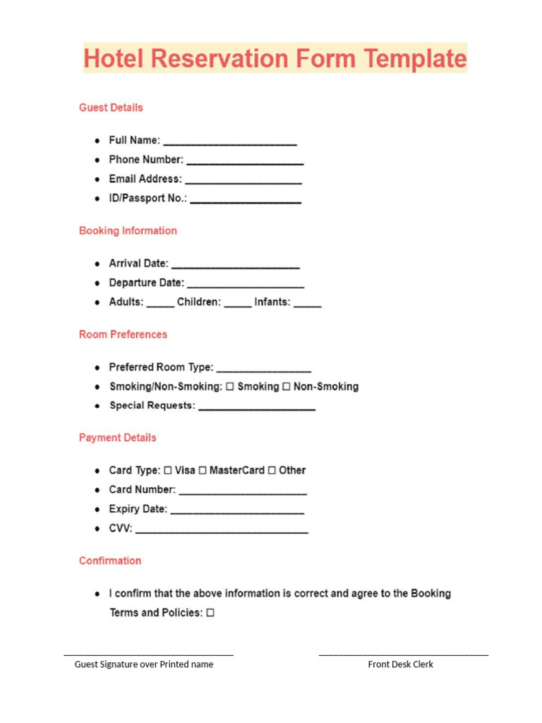 Hotel Reservation Template | PDF