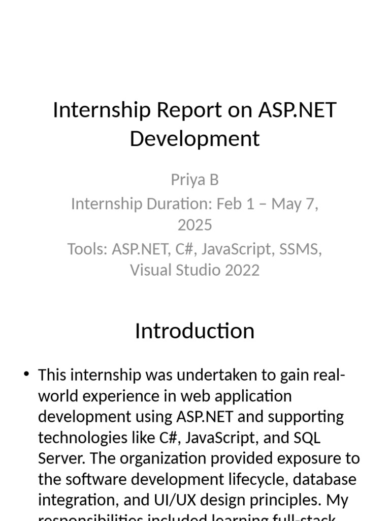 Internship Report PriyaB | PDF | Databases | Active Server Pages