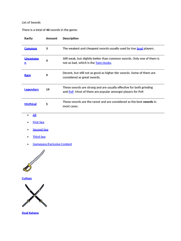 List of Swords of BLOX FRUITS | PDF | Sword | Melee Weapons