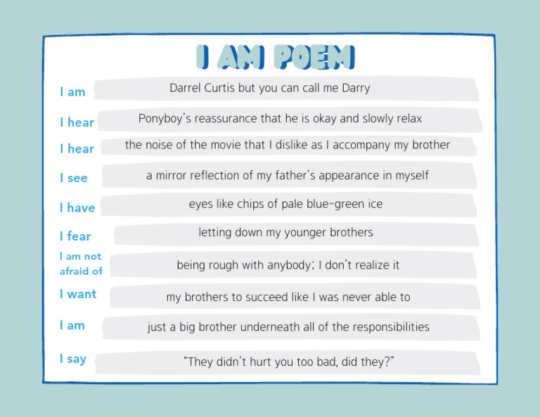 I Am Poem in Teal Illustrated Style (11 X 8.5 In) | PDF