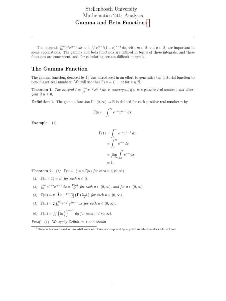 Gamma and Beta Functions Notes | PDF | Function (Mathematics ...