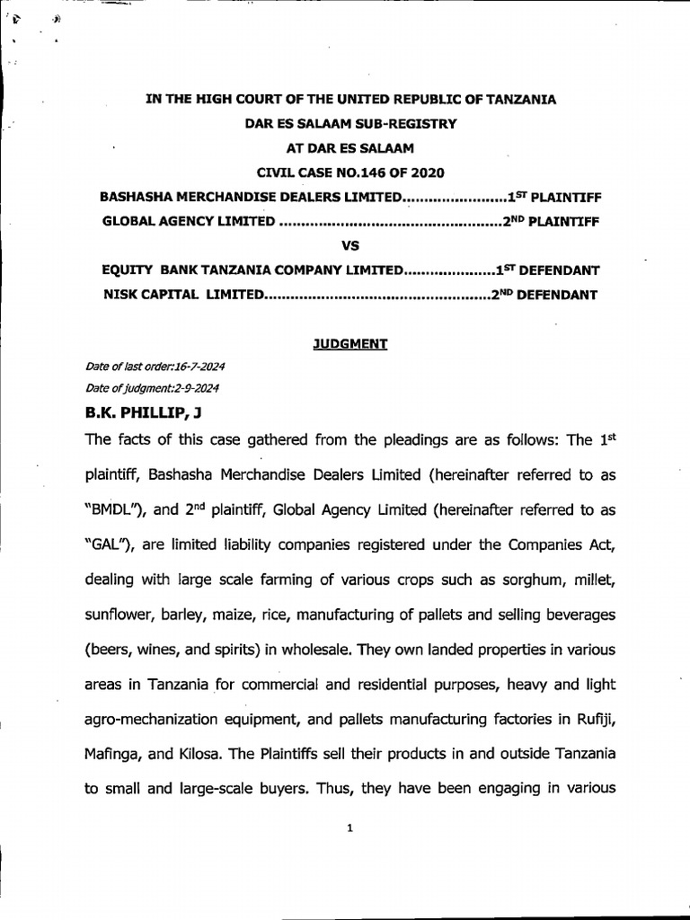 Bashasha Merchandise Delears Limited Another Vs Equity Bank Tanzania ...