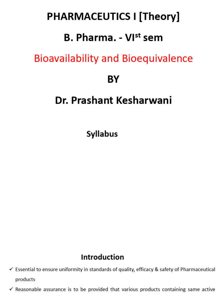 Bioavailability and Bioequivalence | PDF | Bioavailability ...