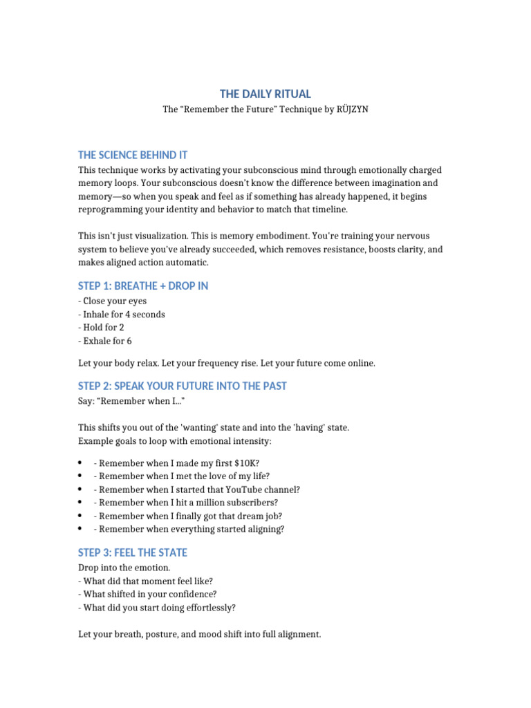 Remember The Future (Ritual) by Rujzyn | PDF